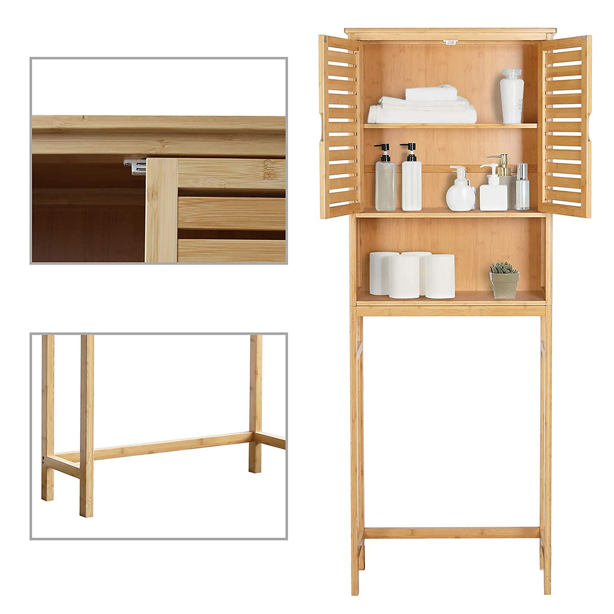 SLATTED BAMBOO SHELF UNIT W/ DOORS | HMR Shop N' Bid