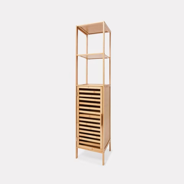 Anko Slatted Bamboo Tall Shelf with Door | HMR Shop N' Bid