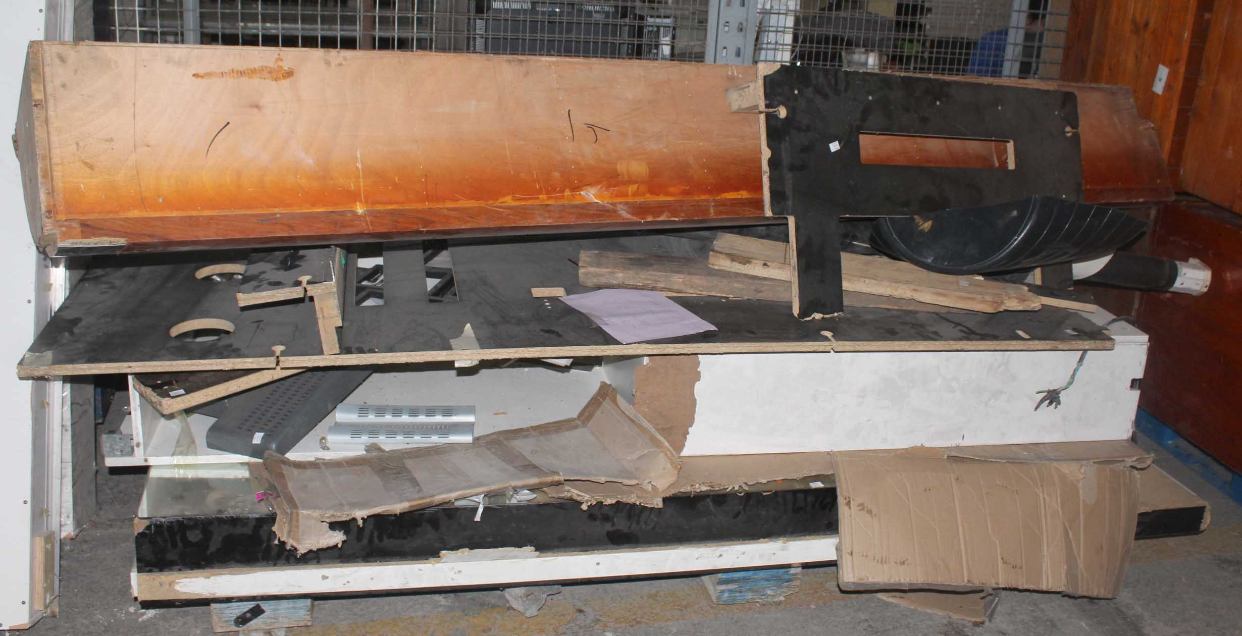 24 Cube Baggage Counter, Cabinet, Glass Panel and Assorted Scrap Items ...
