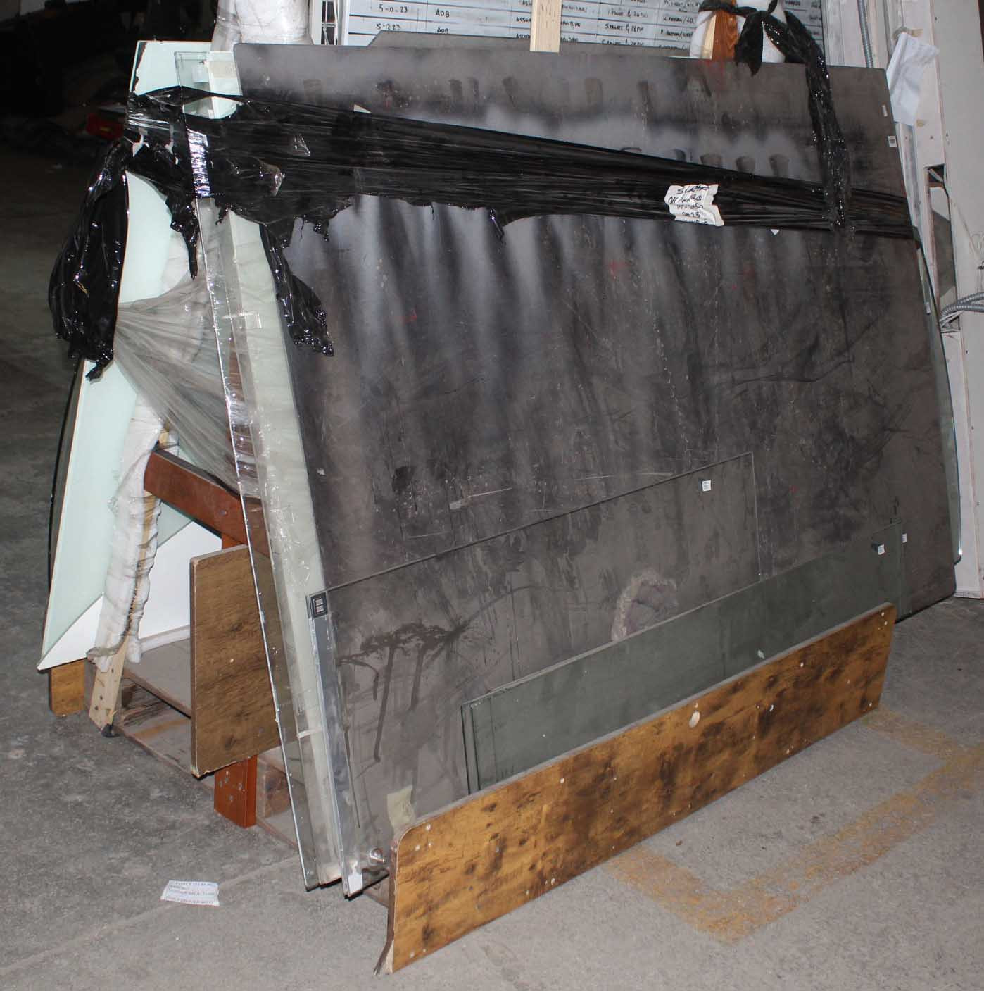 24 Cube Baggage Counter, Cabinet, Glass Panel and Assorted Scrap Items ...