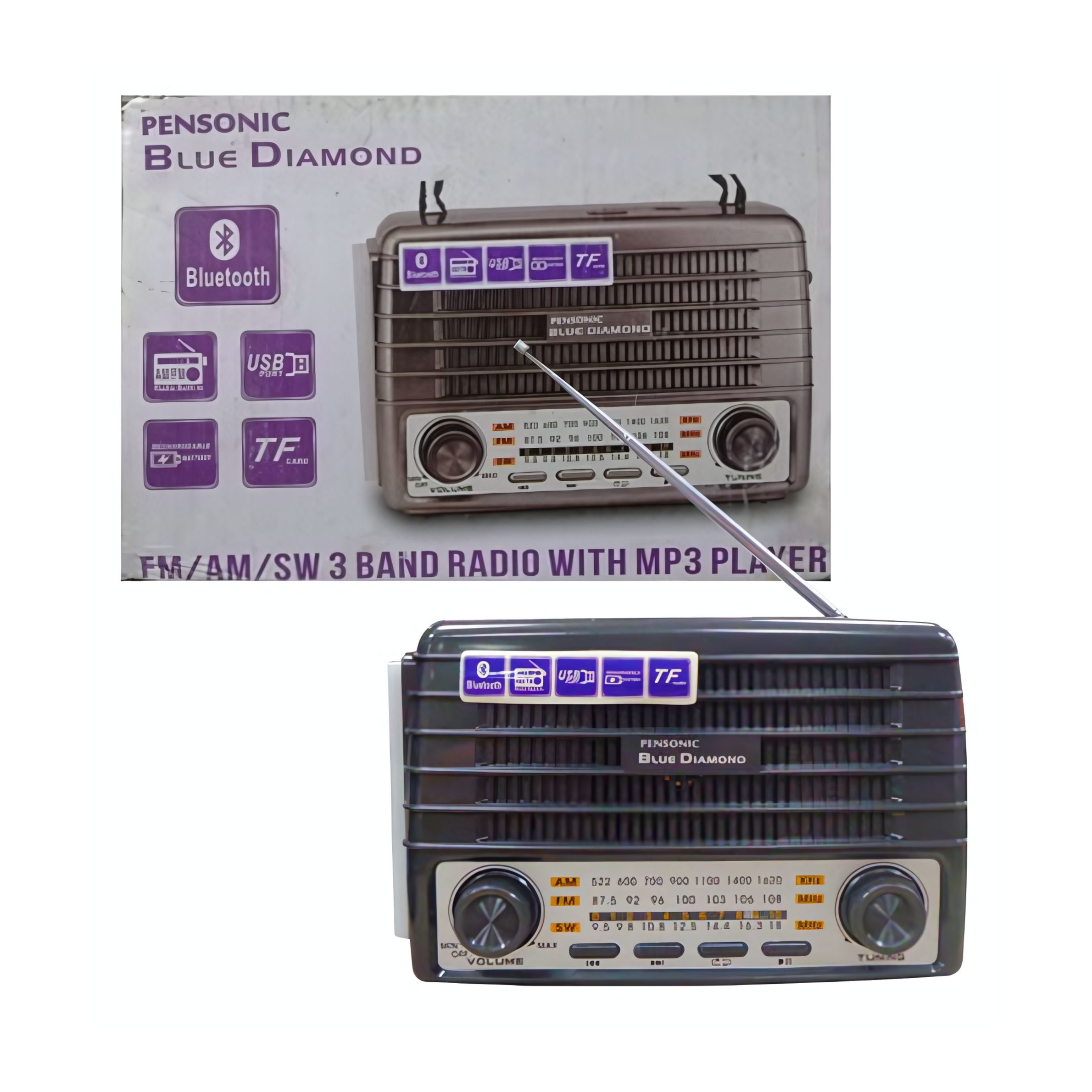 Pensonic Blue Diamond AM FM Radio Bluetooth W/MP3 Player | HMR Shop N' Bid