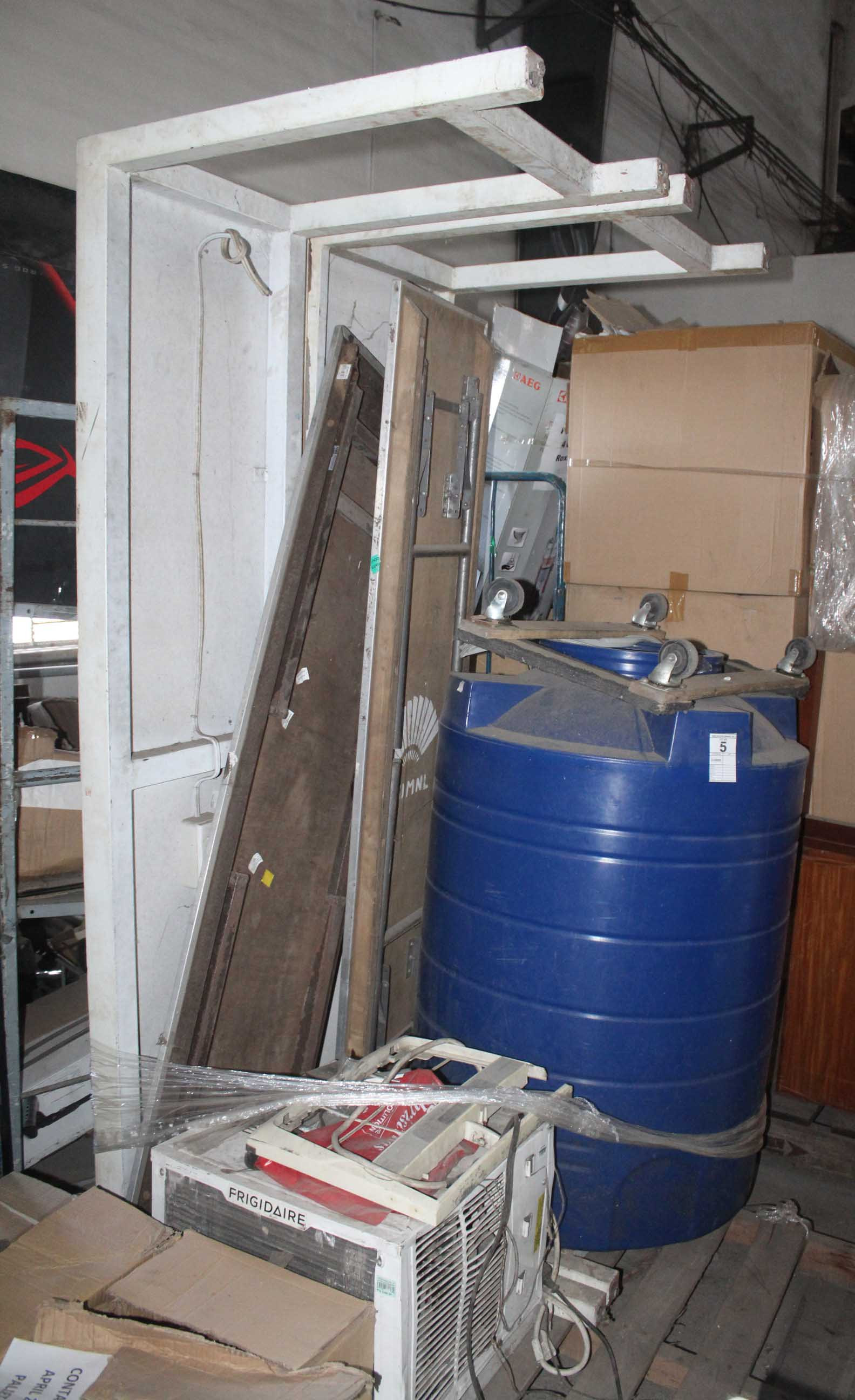 Blue PVC Water Tank, Window Type Aircon, Folding Table and Assorted ...
