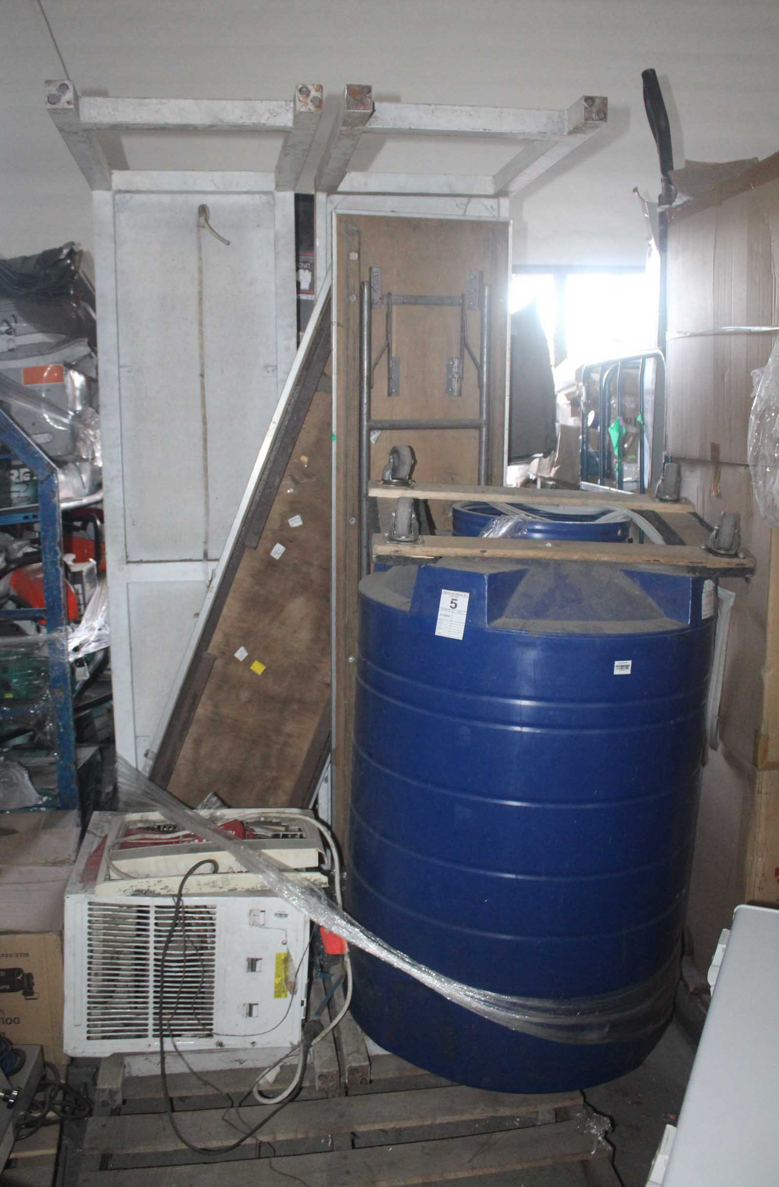 Blue PVC Water Tank, Window Type Aircon, Folding Table and Assorted ...
