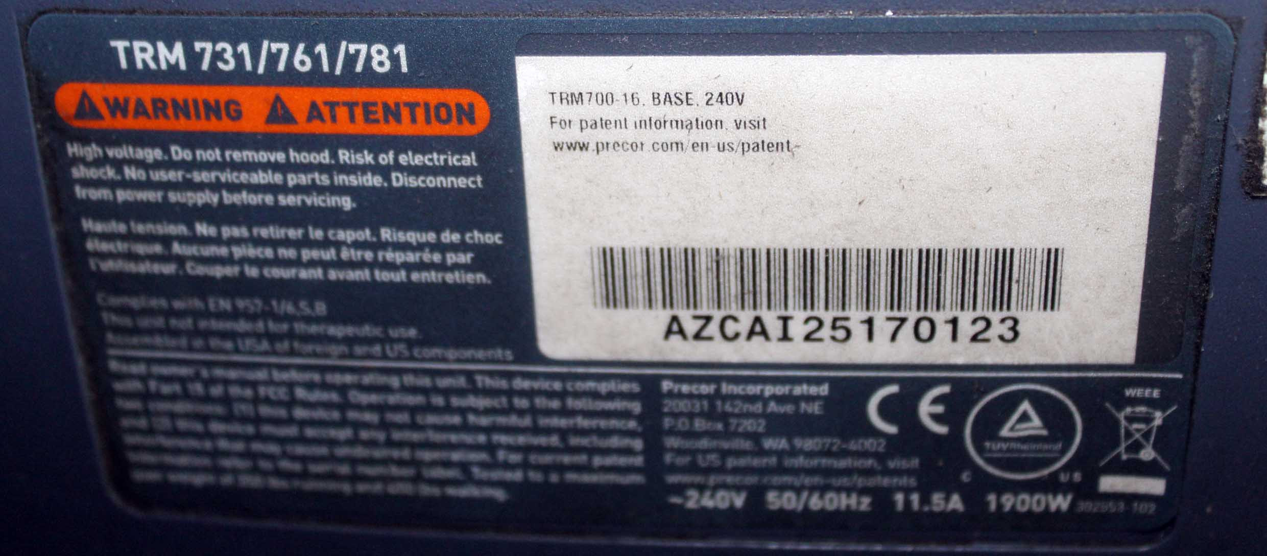 Precor Treadmill TRM731/761/781 - Precor Treadmill TRM731/761/781 | HMR ...