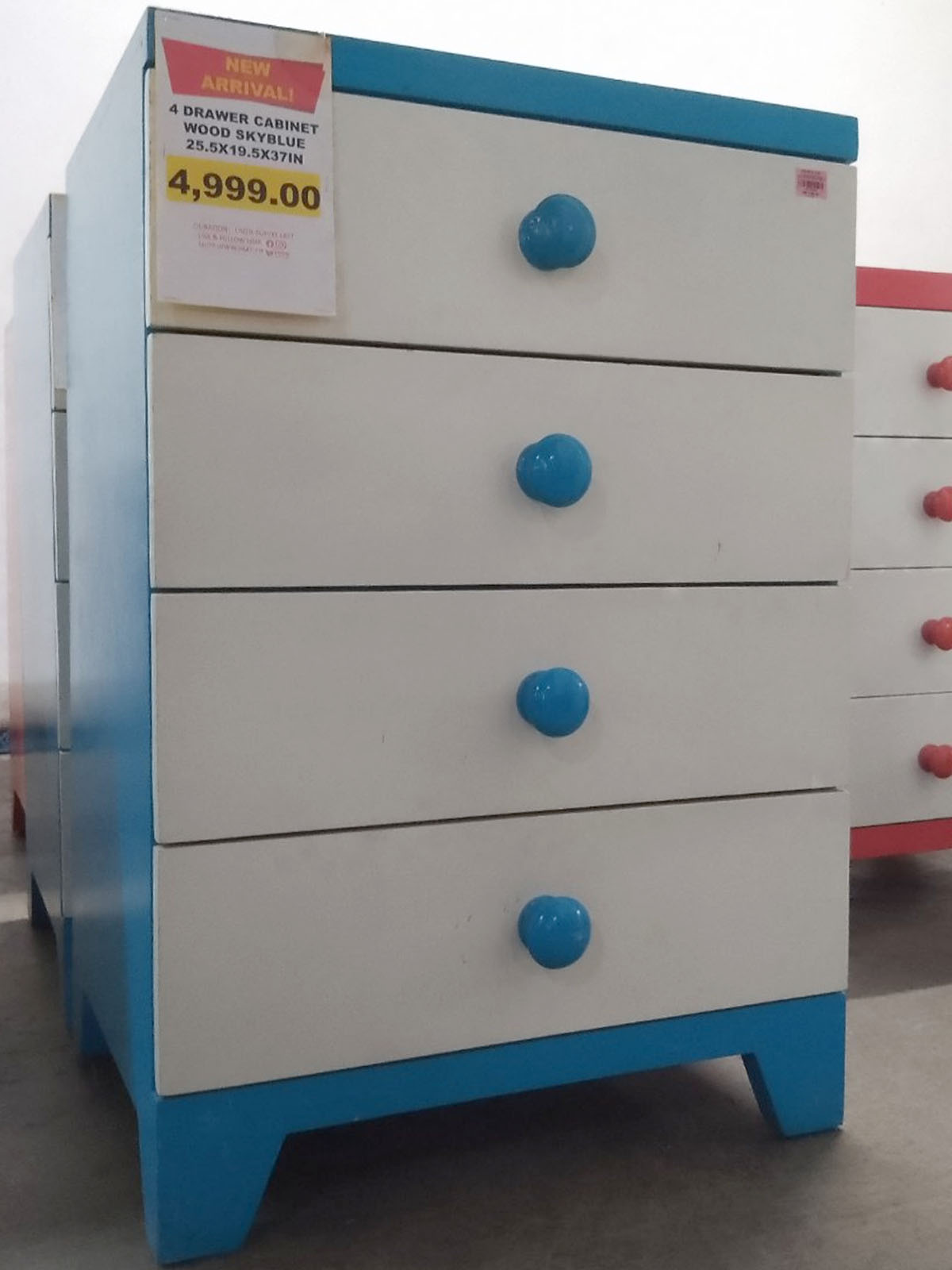 4 Drawer Cabinet Wood Sky Blue | HMR Shop N' Bid
