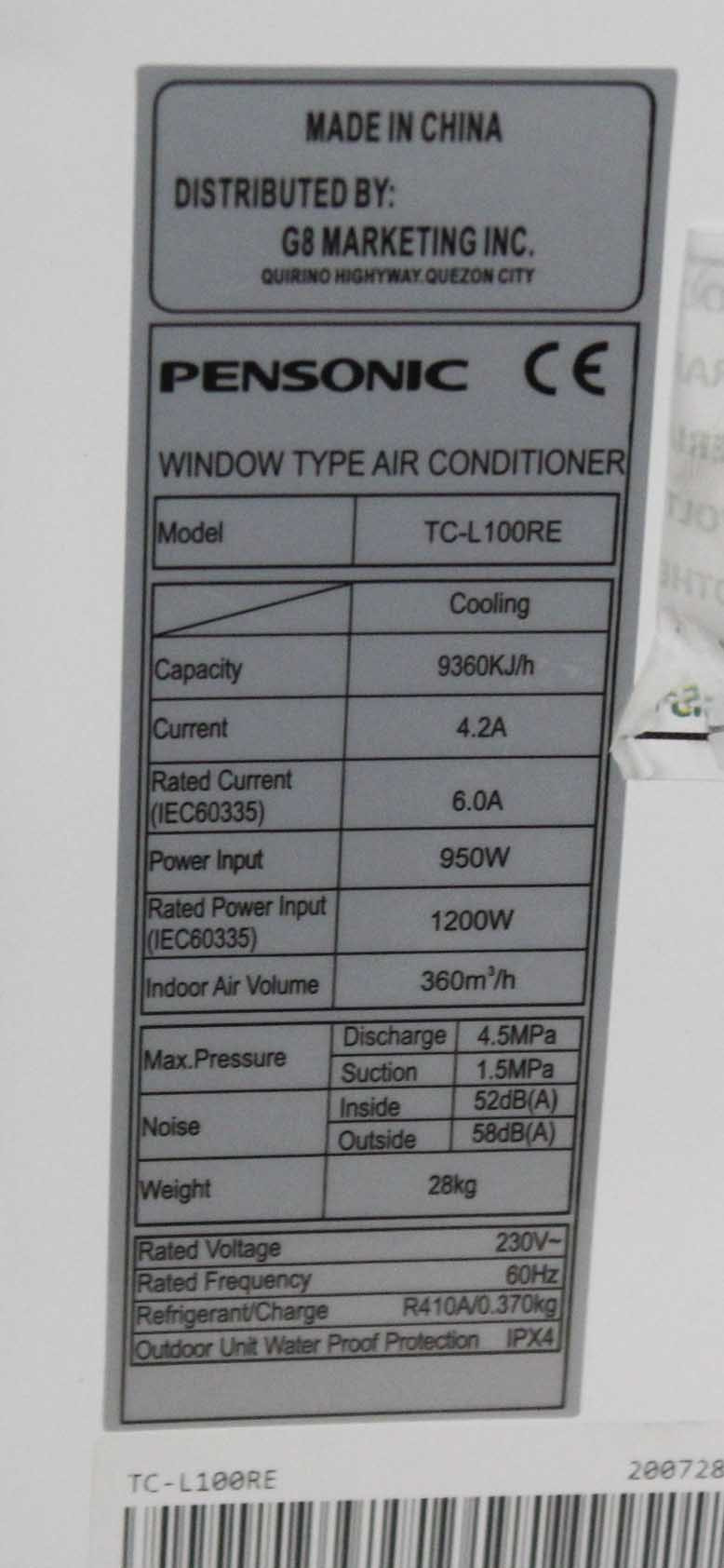 Pensonic 1HP Window Type Air Conditioner TC-L100RE - Pensonic 1HP ...