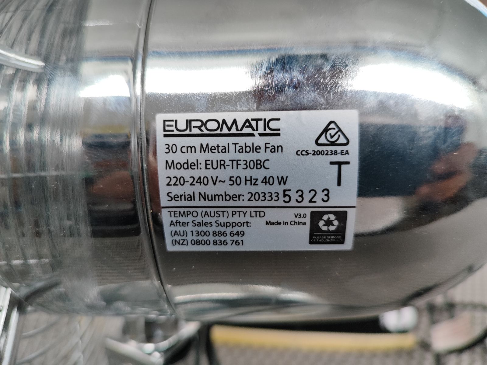 Euromatic Table Fan EUR-TF30BC | HMR Shop N' Bid