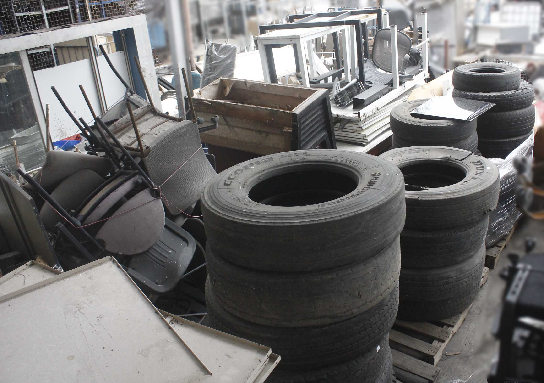 Car Tire, Steel Cabinet, Golf Clubs, Fire Extinguisher, Table Top and ...