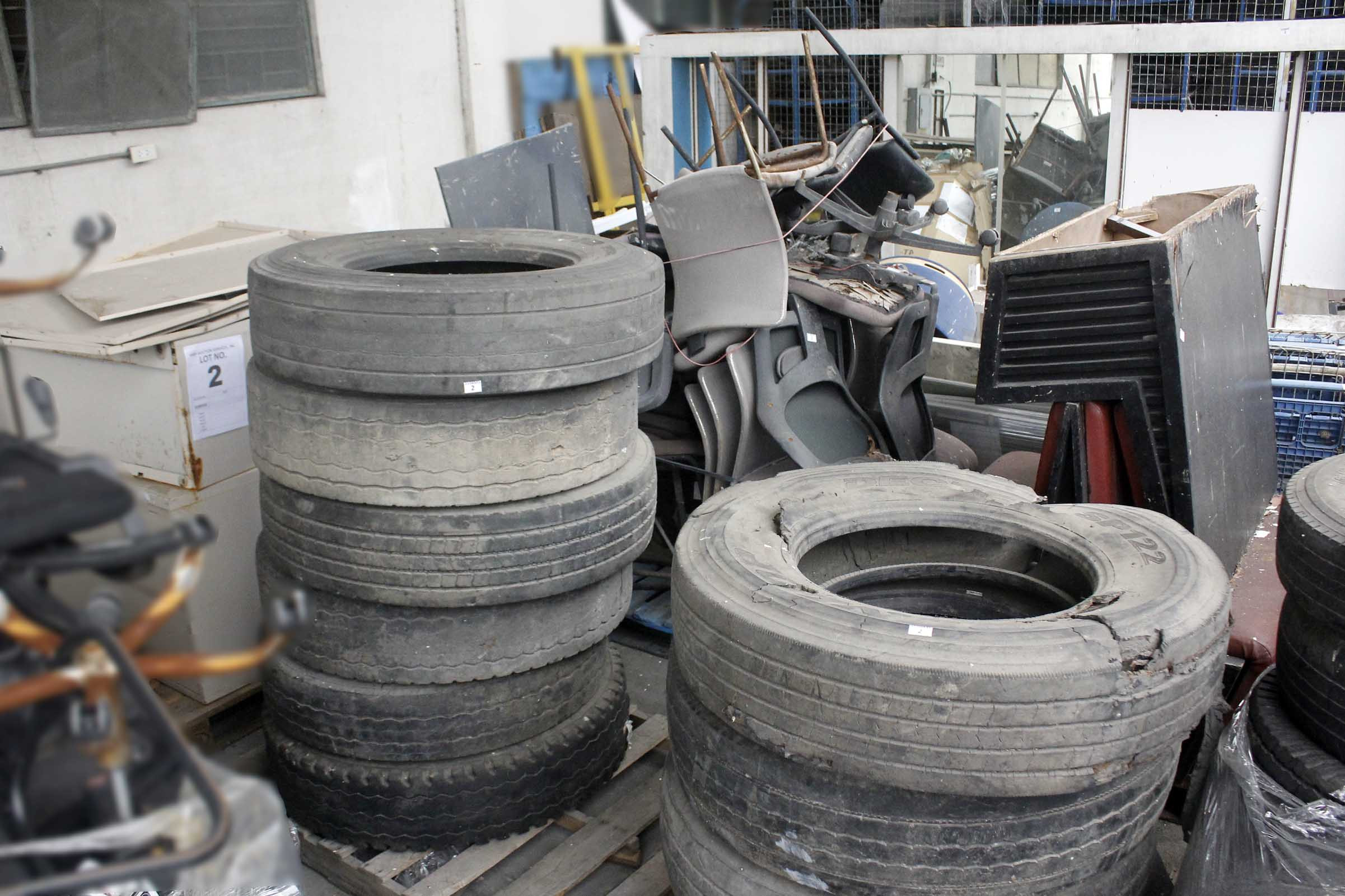 Car Tire, Steel Cabinet, Golf Clubs, Fire Extinguisher, Table Top and ...