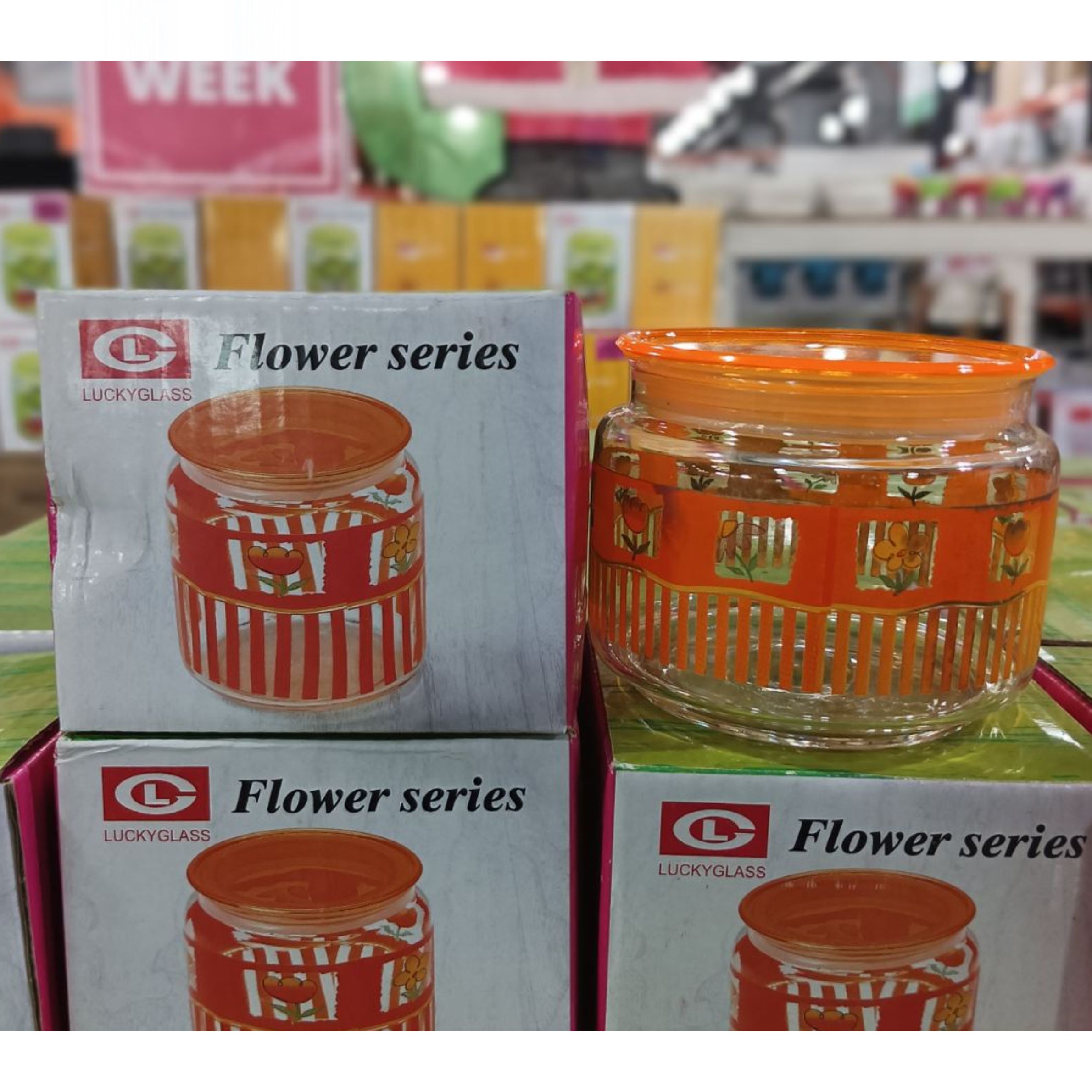 LuckyGlass Flower Series Canister Glass with Lid 3x3in C-055 | HMR Shop ...