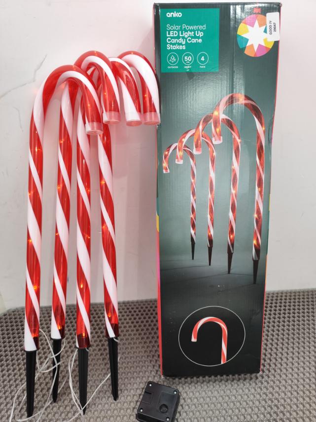 Anko Solar Candy Cane Stake Light 4PC 43447268 | HMR Shop N' Bid