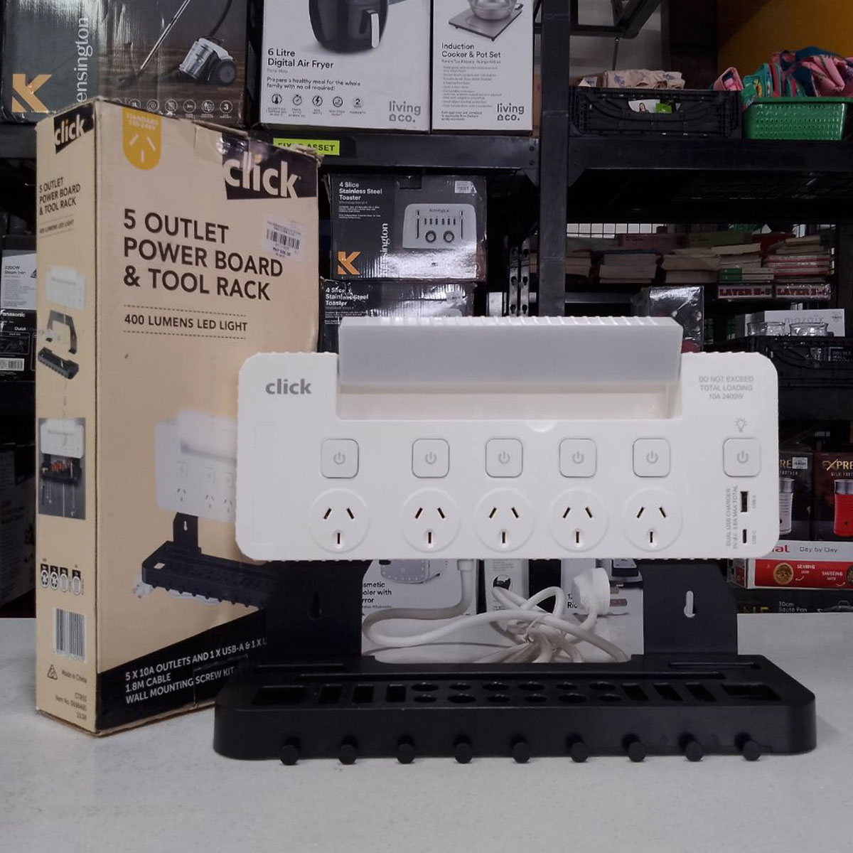 Click Powerboard 5 Outlet with Tool Rack CTR5S | HMR Shop N' Bid